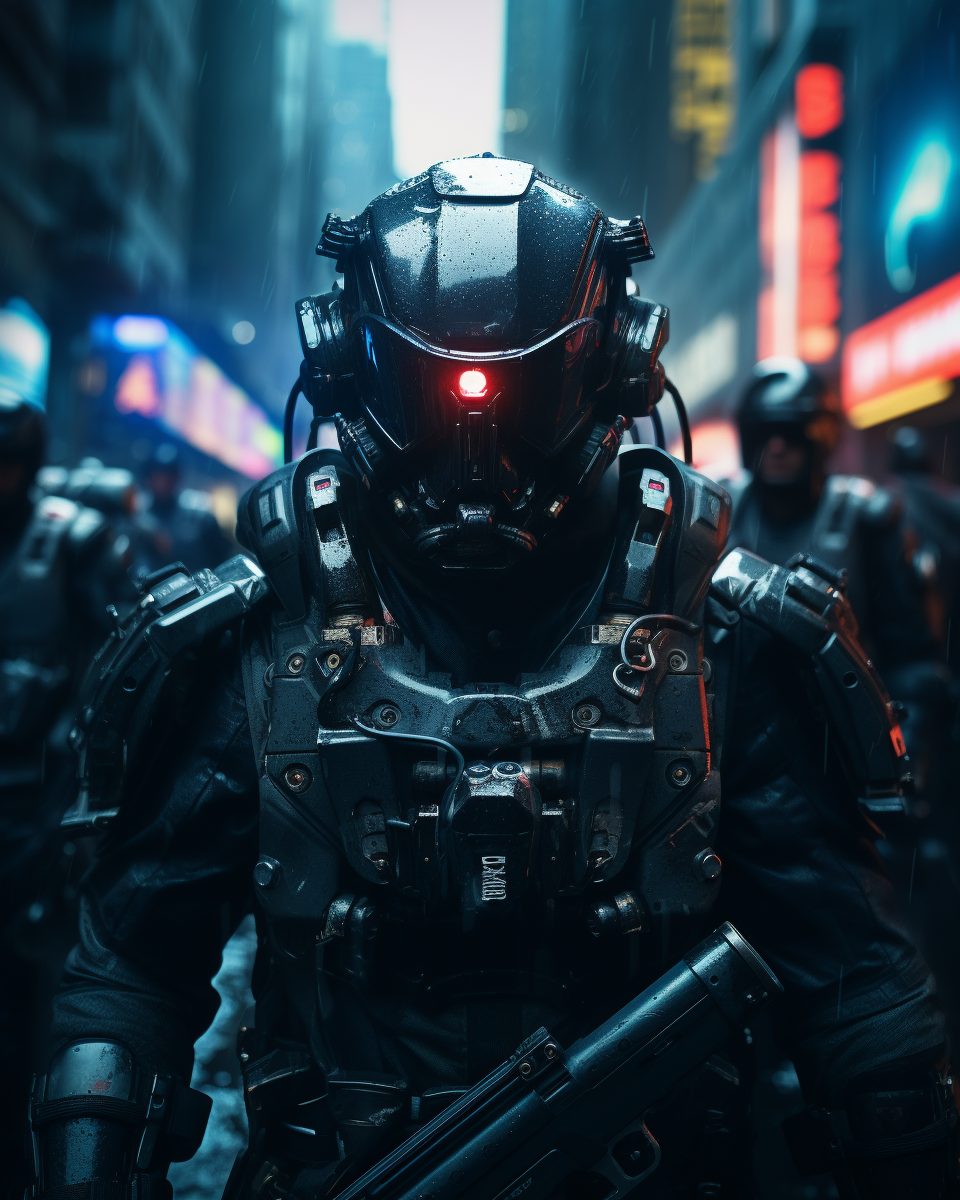 Cyberpunk City Mechanized Police Force