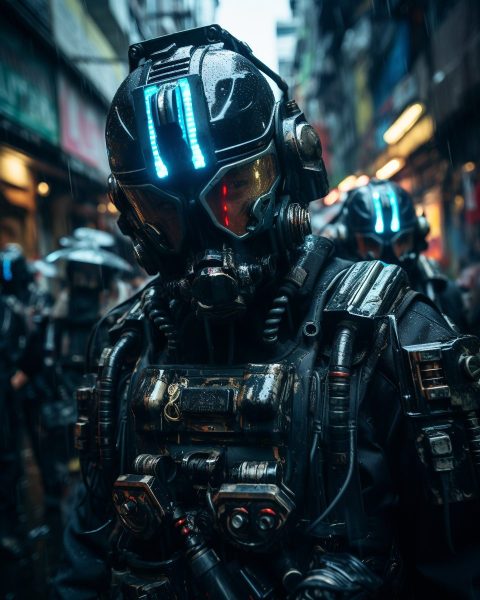 Cyberpunk City Mechanized Police Force