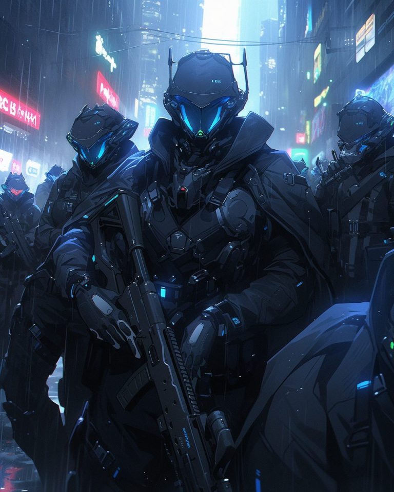 Cyberpunk City Mechanized Police Force