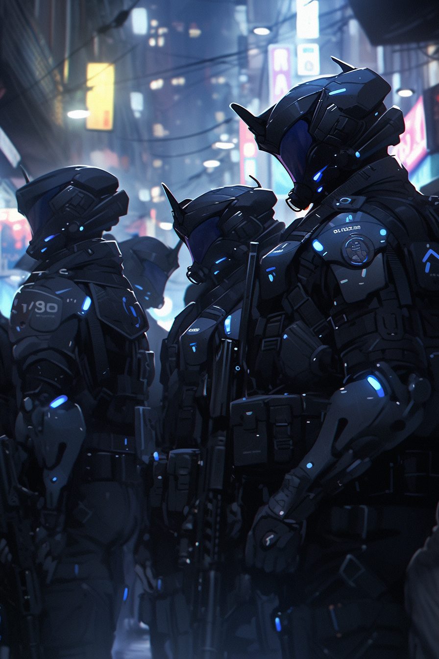 Cyberpunk City Mechanized Police Force