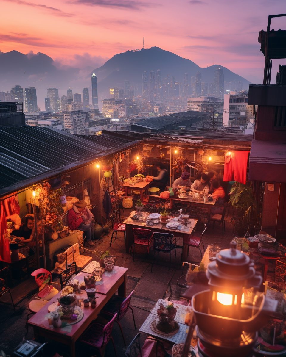 Rooftop Tea House In Hong Kong City