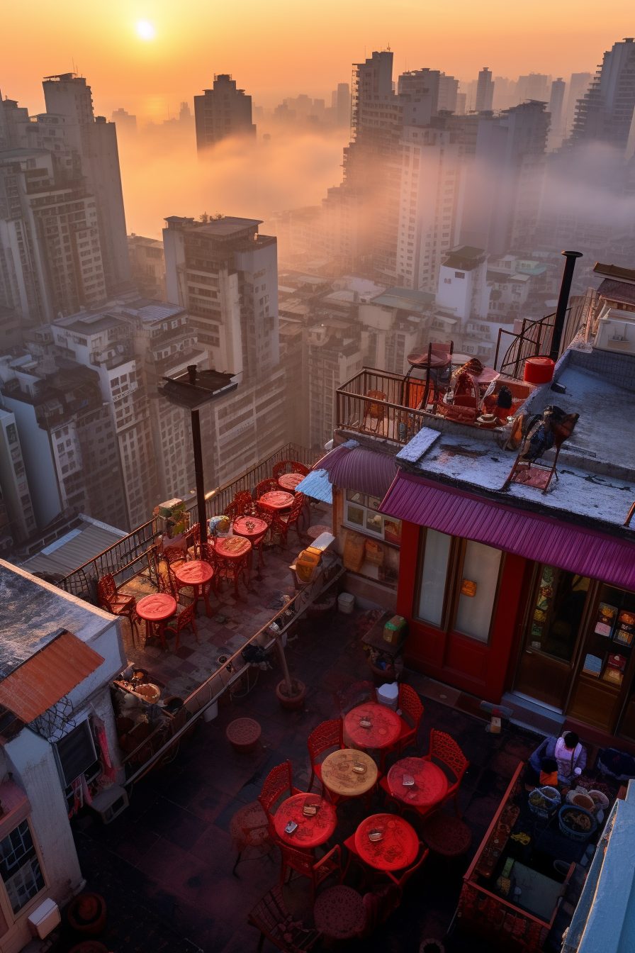 Rooftop Tea House In Hong Kong City