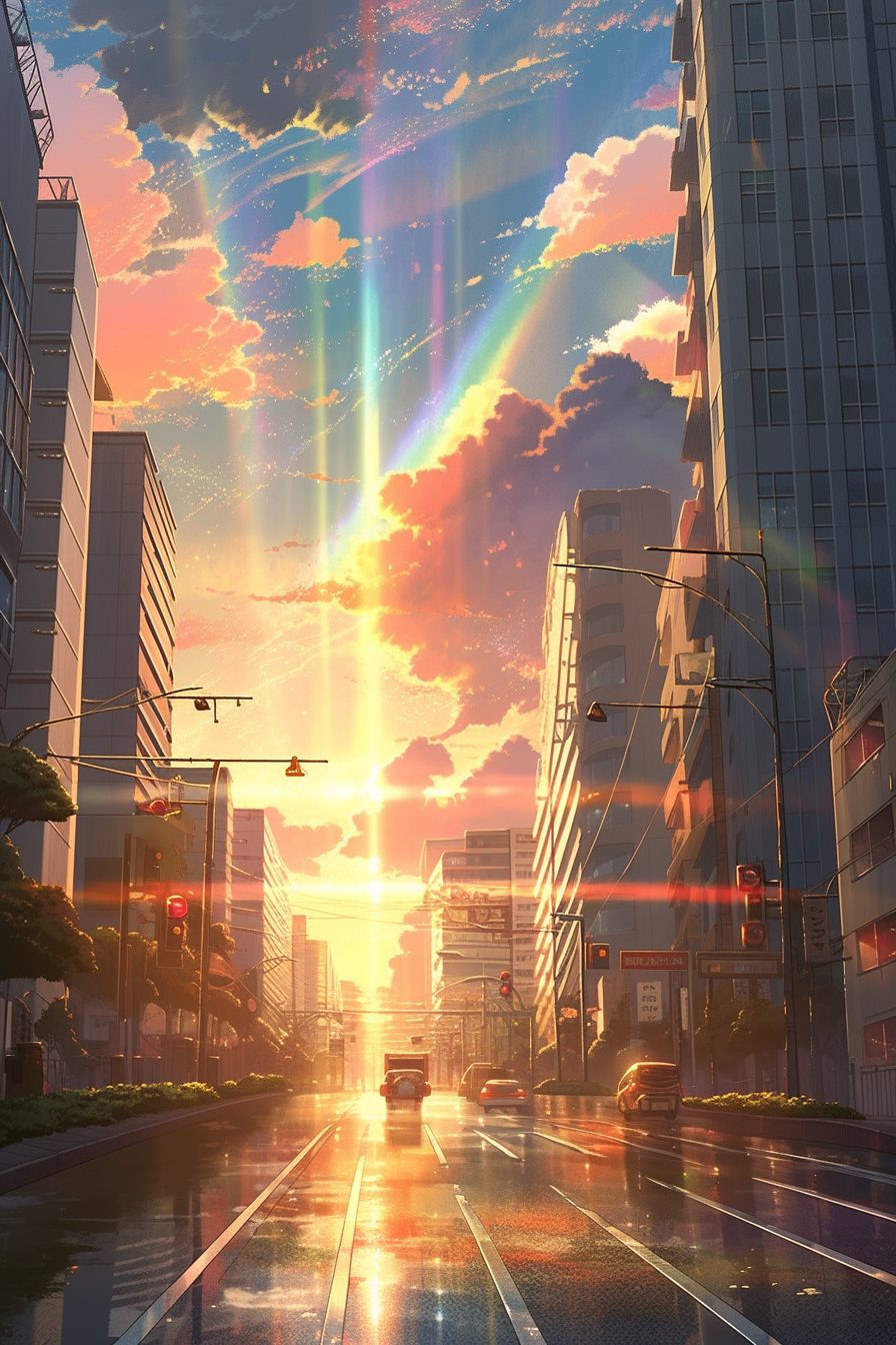 Street View of the Cityscape with Vibrant Natural Lights