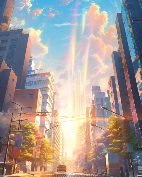 Street View of the Cityscape with Vibrant Natural Lights