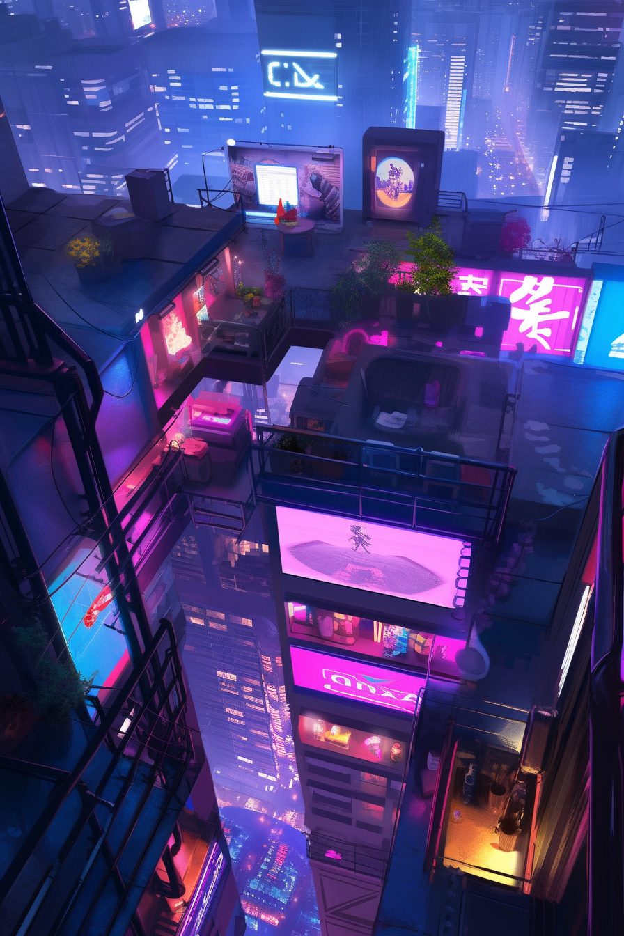 Top View of the Cyberpunk Night City