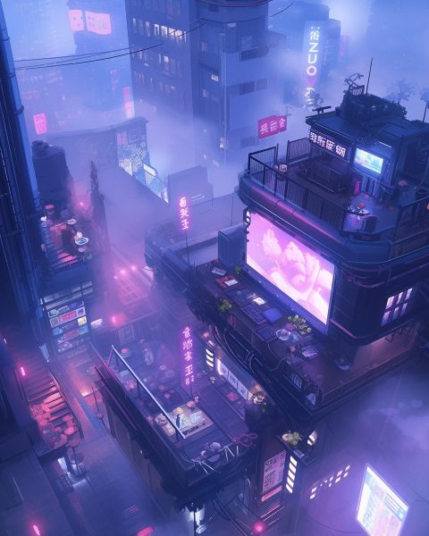 Top View of the Cyberpunk Night City
