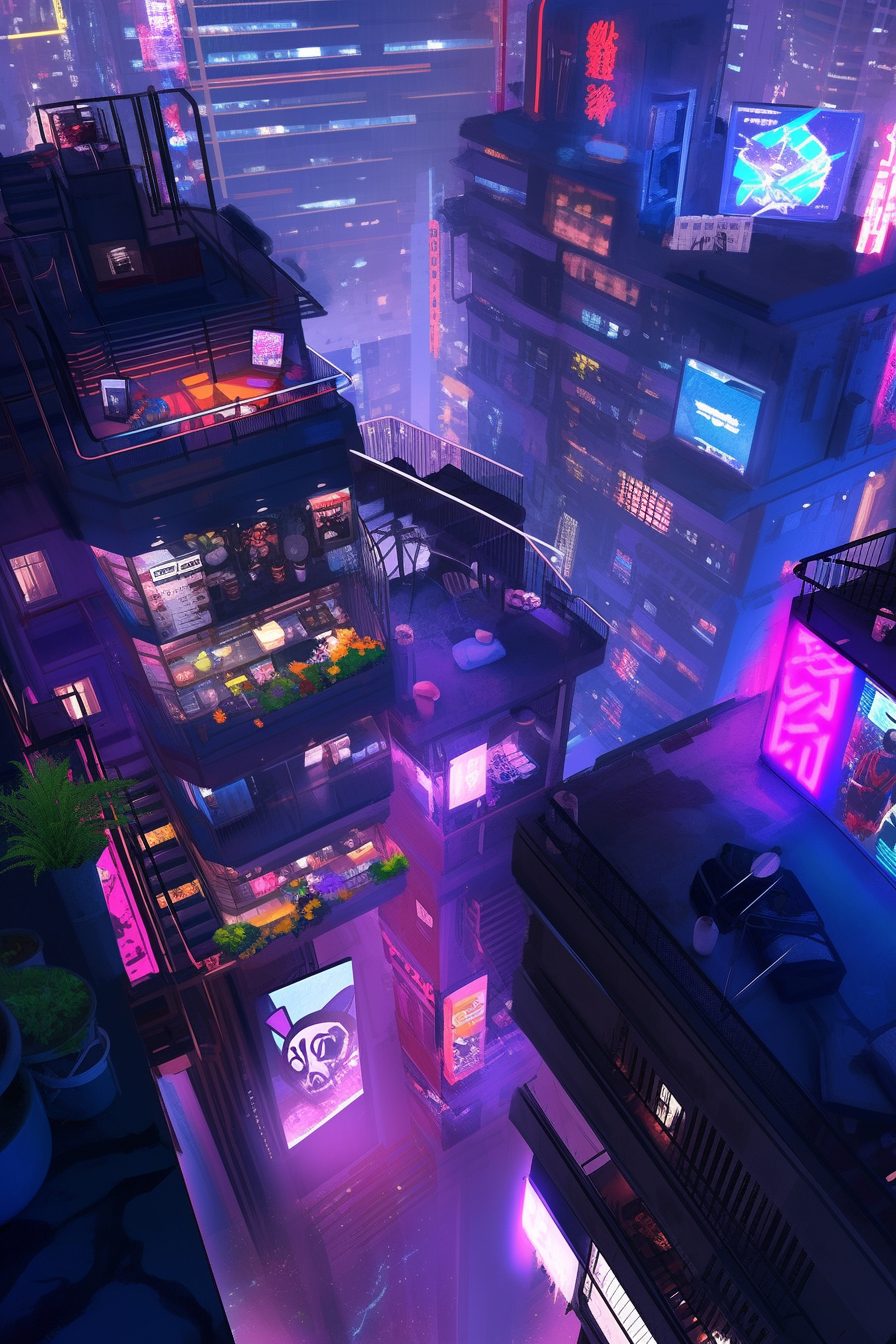 Top View of the Cyberpunk Night City