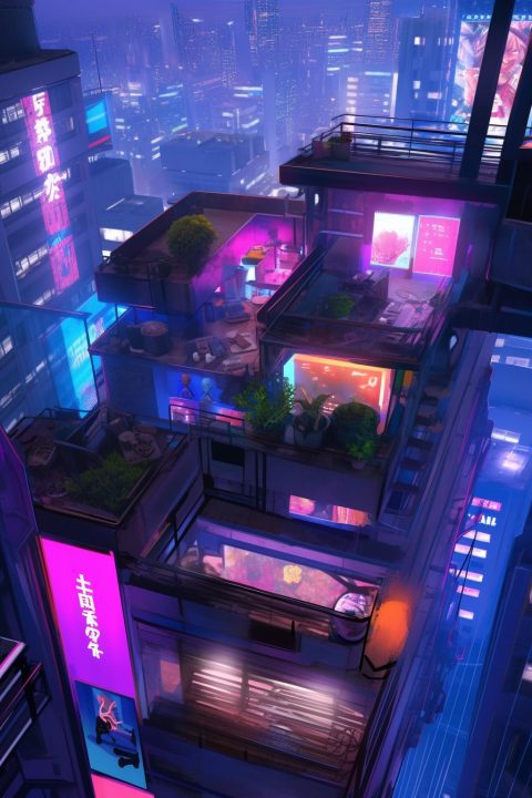 Top View of the Cyberpunk Night City