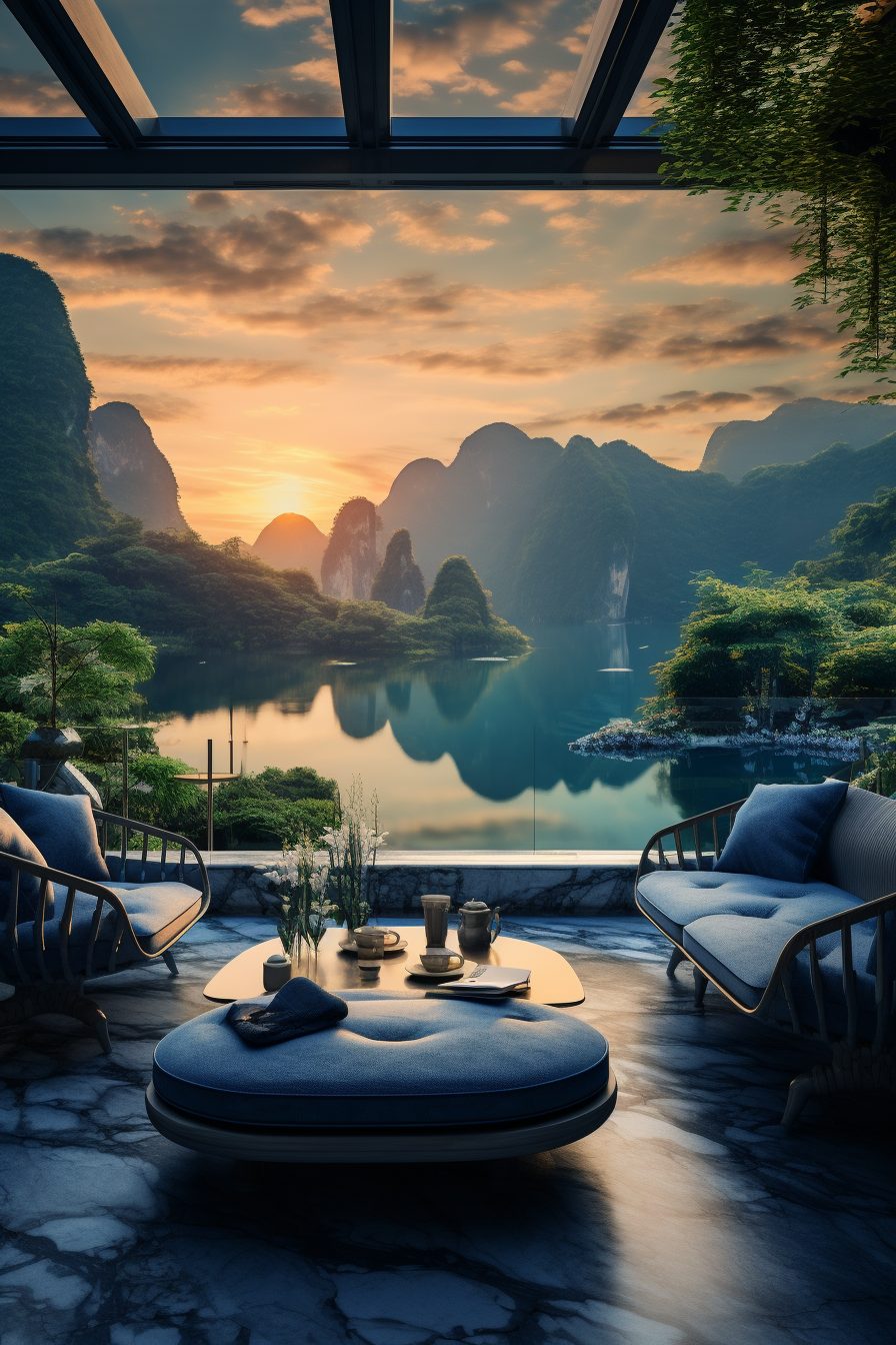 Waterfront Patio with Lush Mountain View