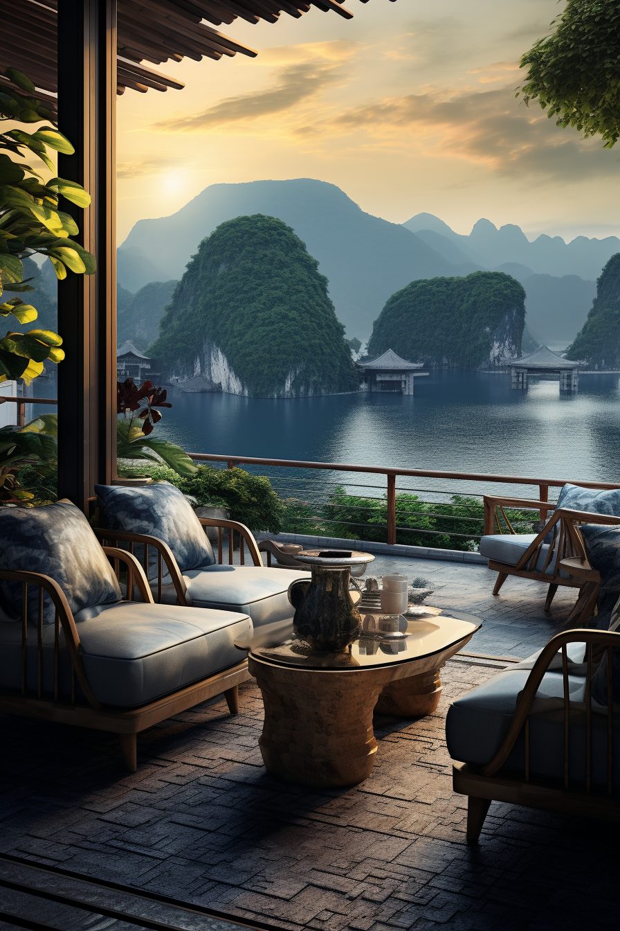 Waterfront Patio with Lush Mountain View