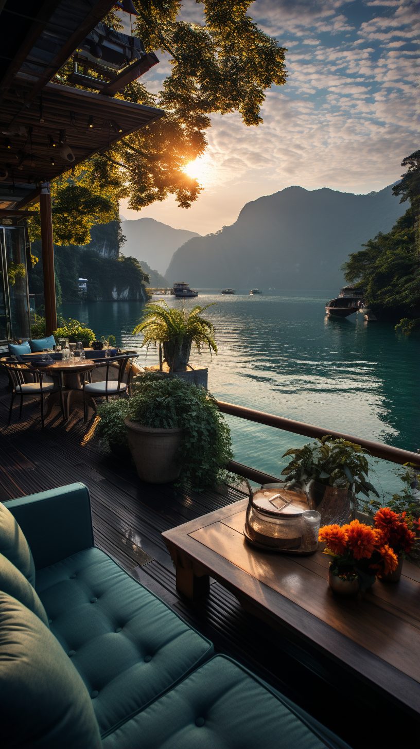 Waterfront Patio with Lush Mountain View