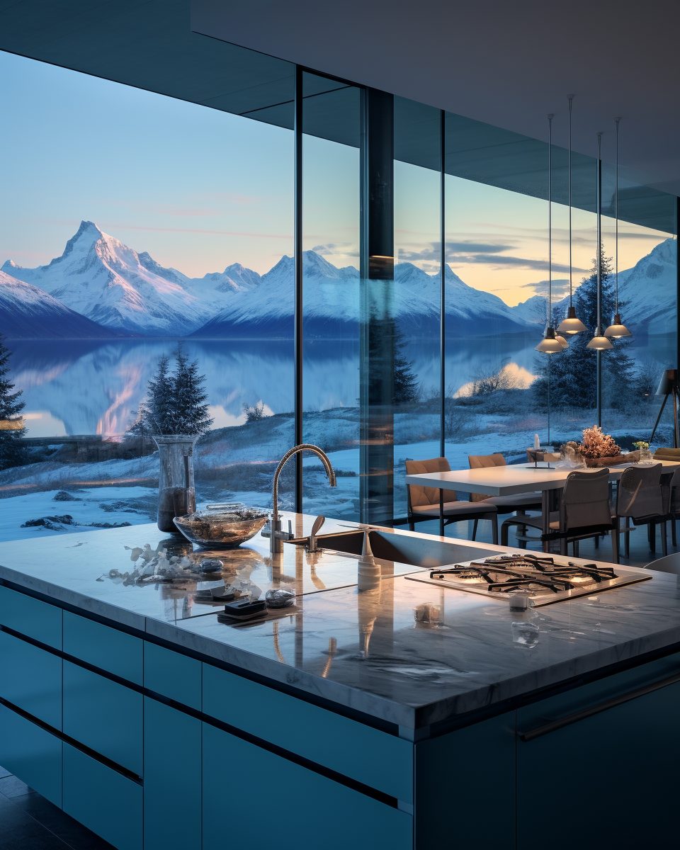 A Modern Home with a Snowy Landscape View
