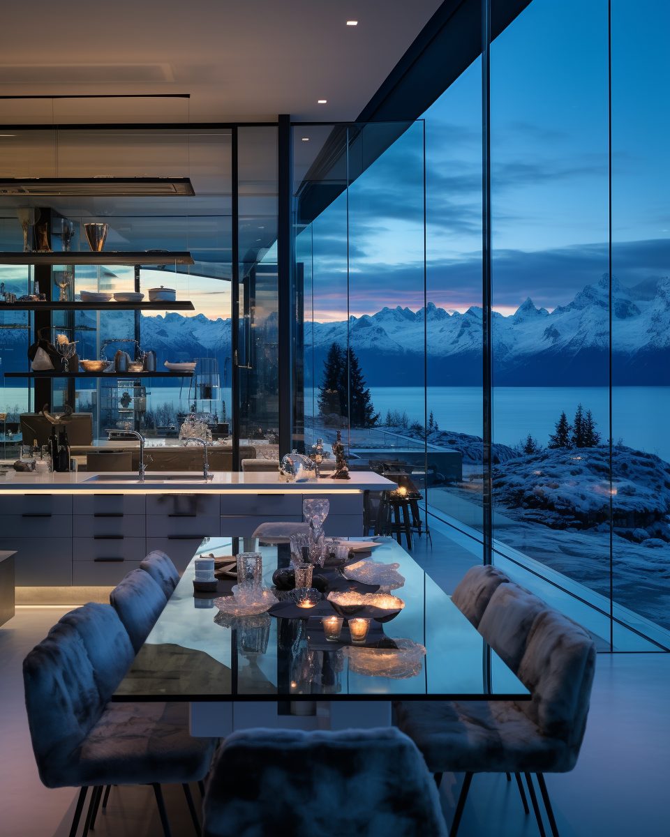 A Modern Home with a Snowy Landscape View