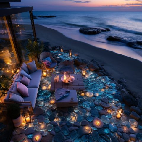 A Beach House with Colorful Pebbles and a Sea View