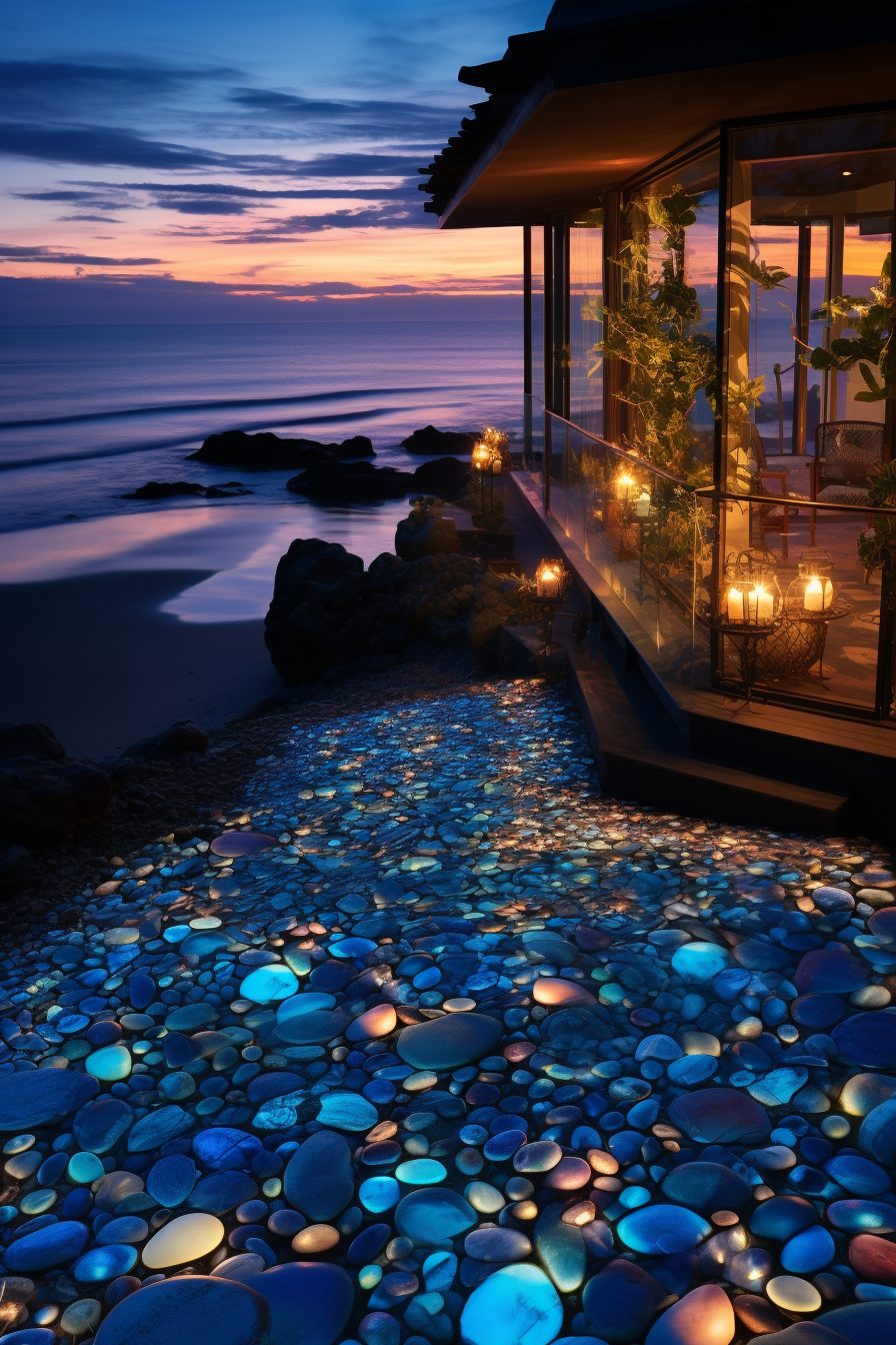 A Beach House with Colorful Pebbles and a Sea View