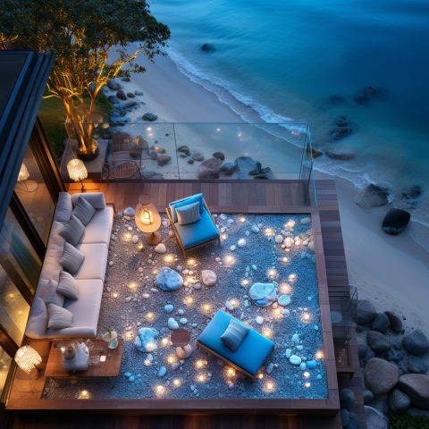 A Beach House with Colorful Pebbles and a Sea View