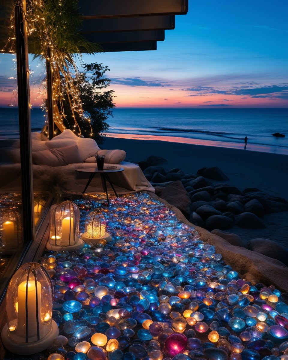 A Beach House with Colorful Pebbles and a Sea View