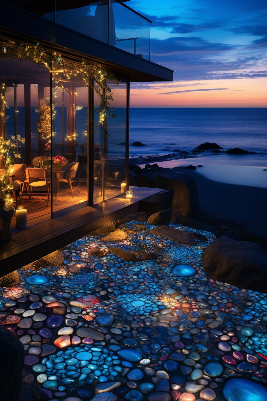 A Beach House with Colorful Pebbles and a Sea View