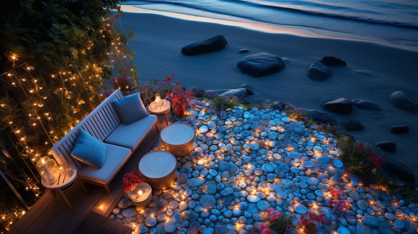 A Beach House with Colorful Pebbles and a Sea View