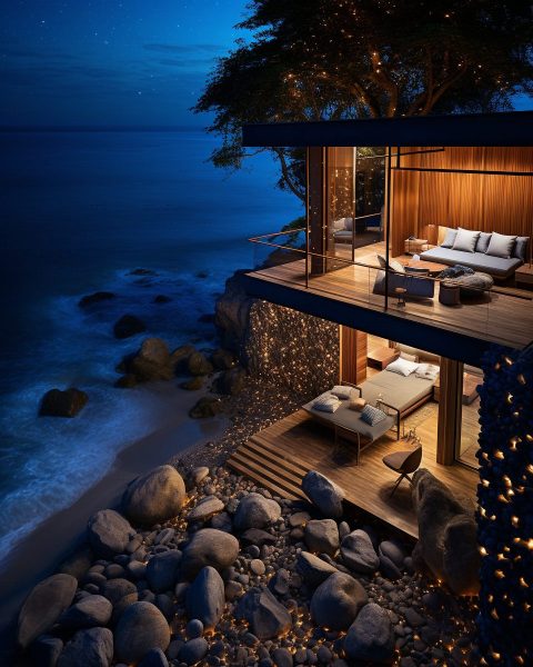 A Beach House with Colorful Pebbles and a Sea View