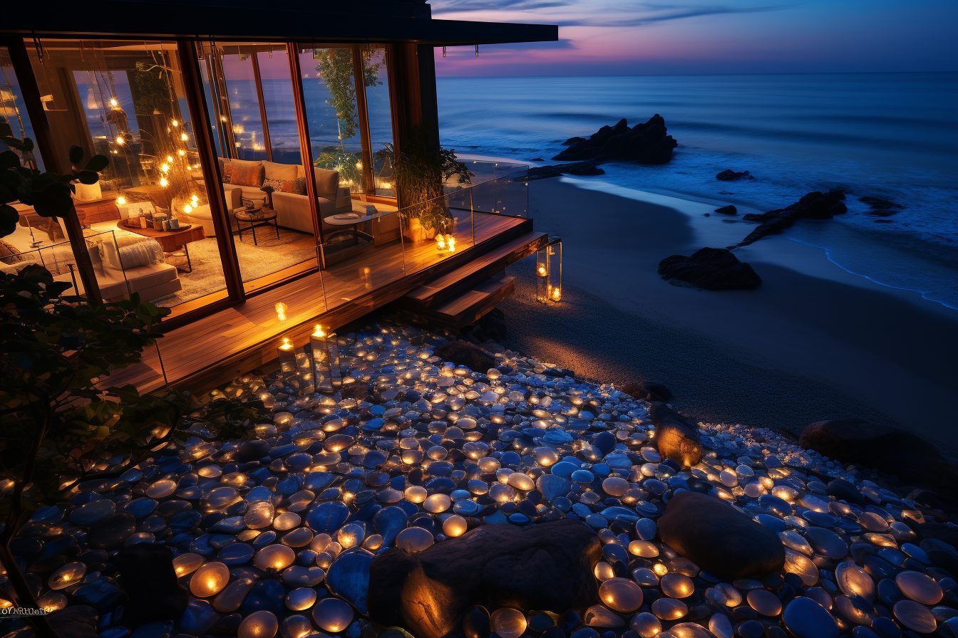 A Beach House with Colorful Pebbles and a Sea View