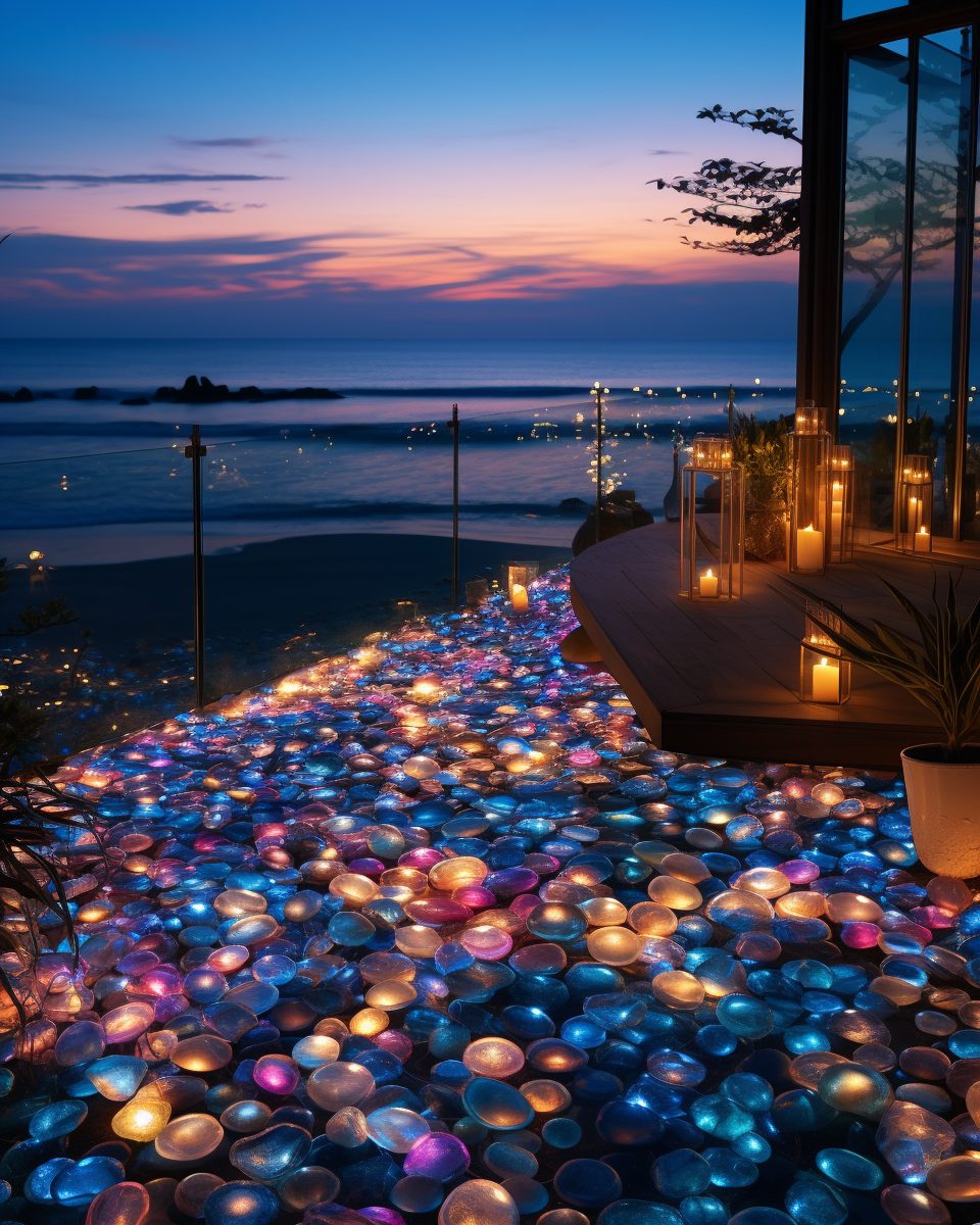 A Beach House with Colorful Pebbles and a Sea View