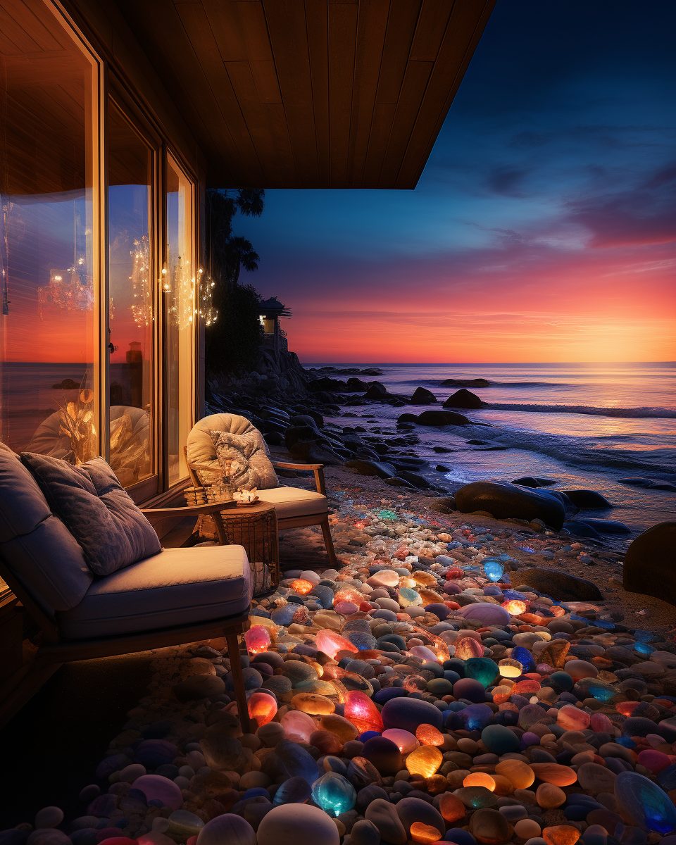 A Beach House with Colorful Pebbles and a Sea View