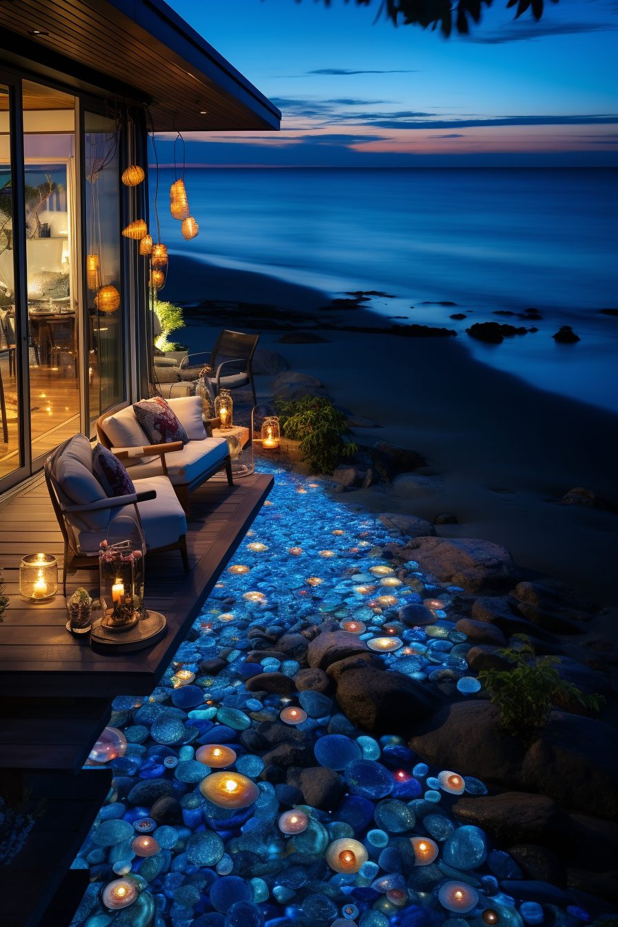 A Beach House with Colorful Pebbles and a Sea View