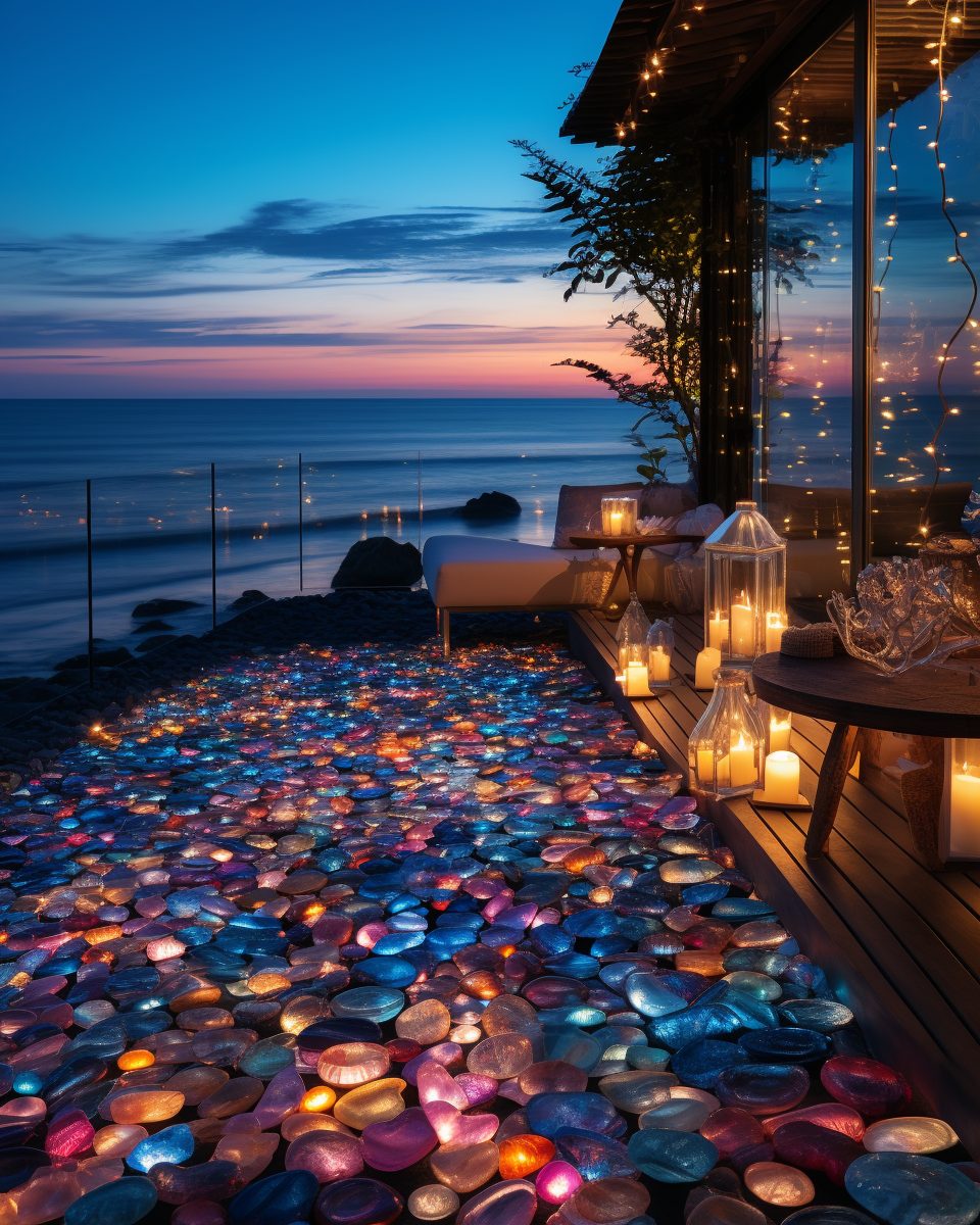 A Beach House with Colorful Pebbles and a Sea View