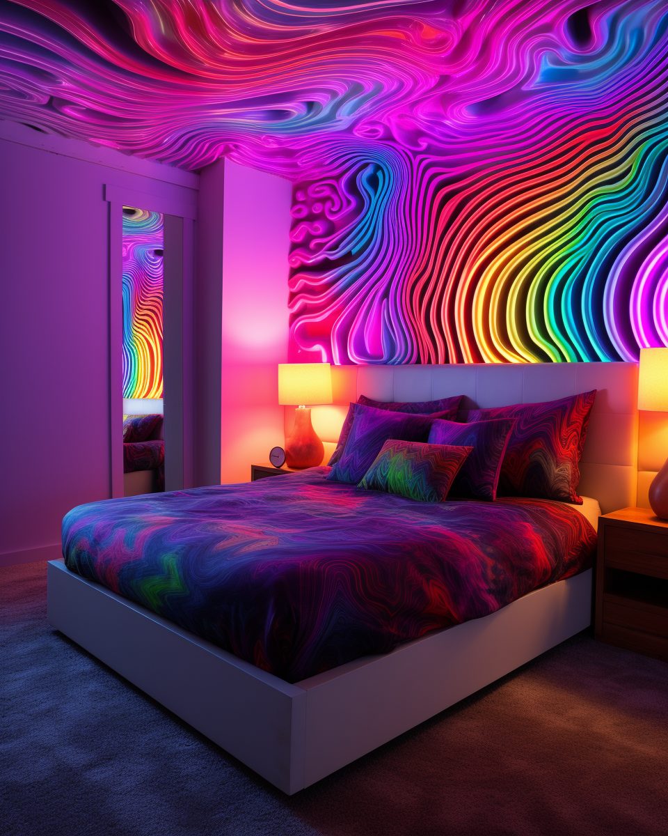 Bedrooms with Neon Psychedelic Wall Decor