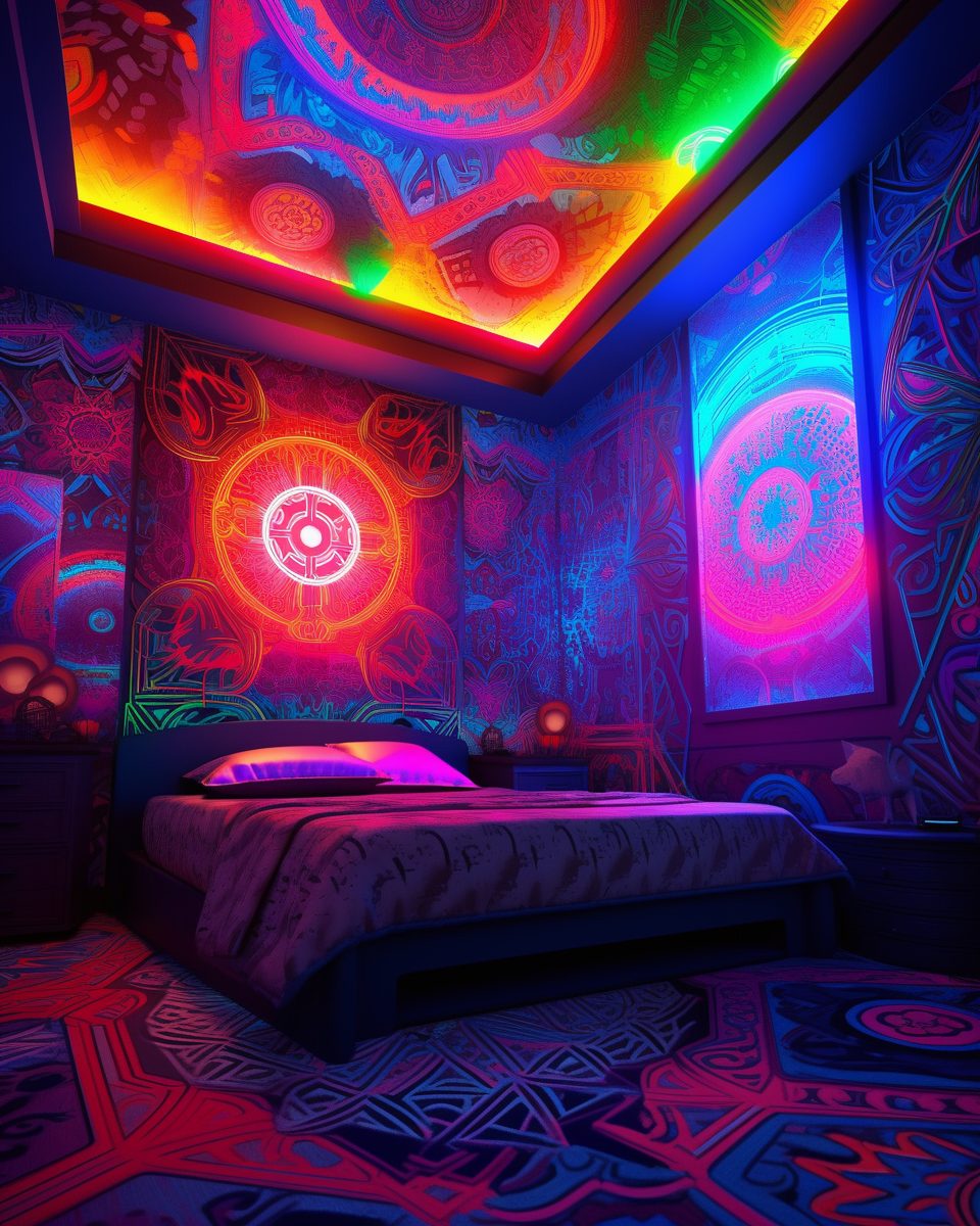 Bedrooms with Neon Psychedelic Wall Decor