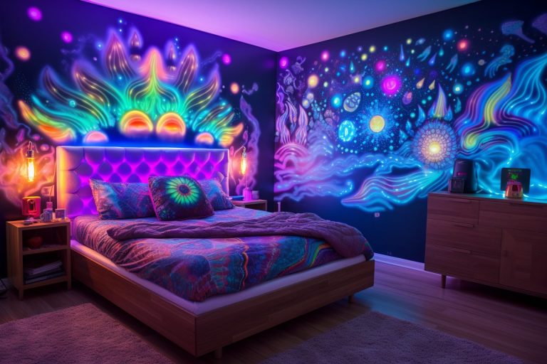 Bedrooms with Neon Psychedelic Wall Decor