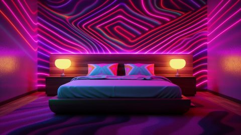 Bedrooms with Neon Psychedelic Wall Decor