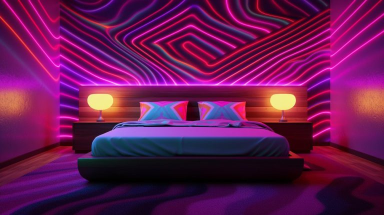 Bedrooms with Neon Psychedelic Wall Decor