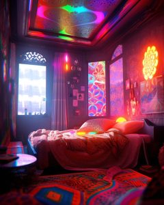 Bedrooms with Neon Psychedelic Wall Decor