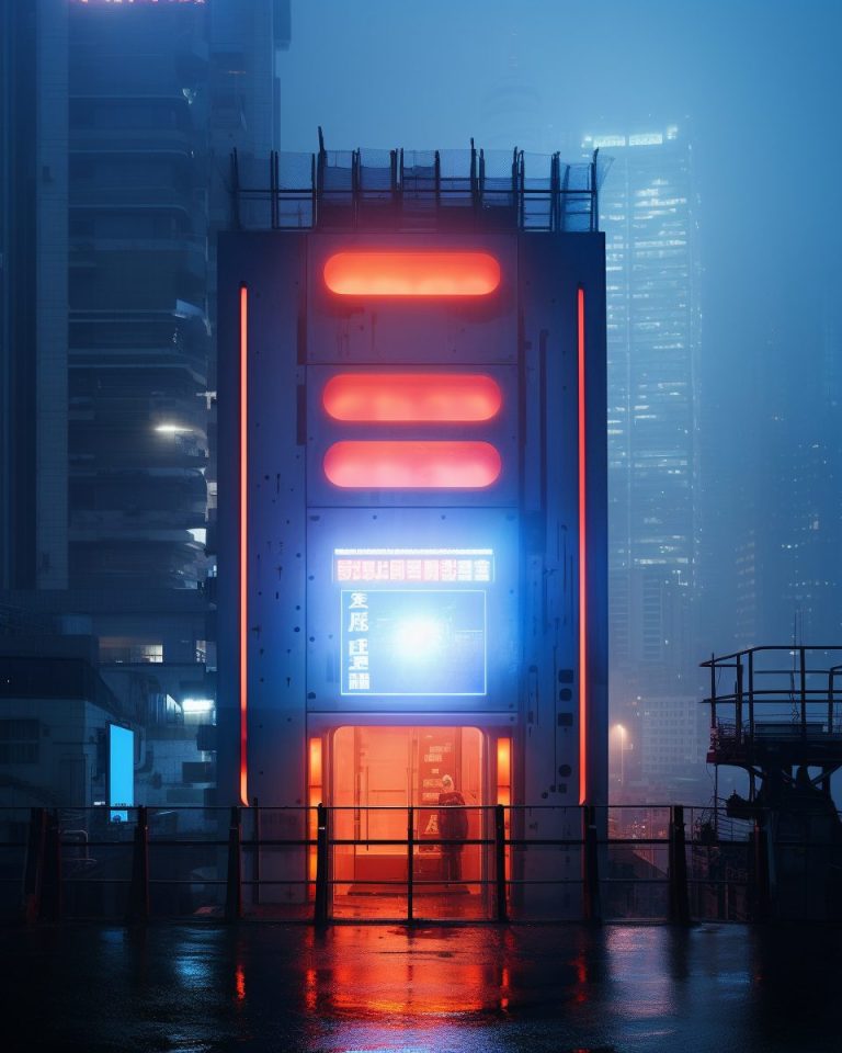 Blue and Orange Neon Cyberpunk Buildings