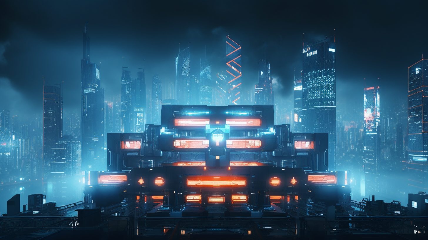 Blue and Orange Neon Cyberpunk Buildings