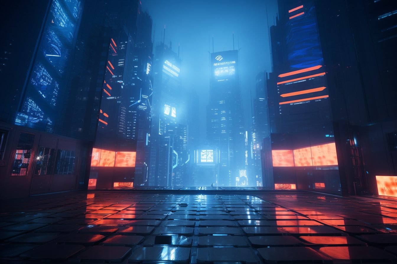Blue and Orange Neon Cyberpunk Buildings