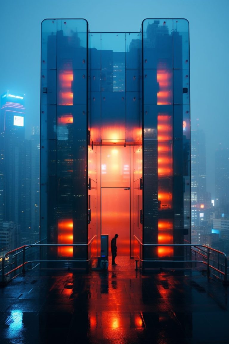 Blue and Orange Neon Cyberpunk Buildings