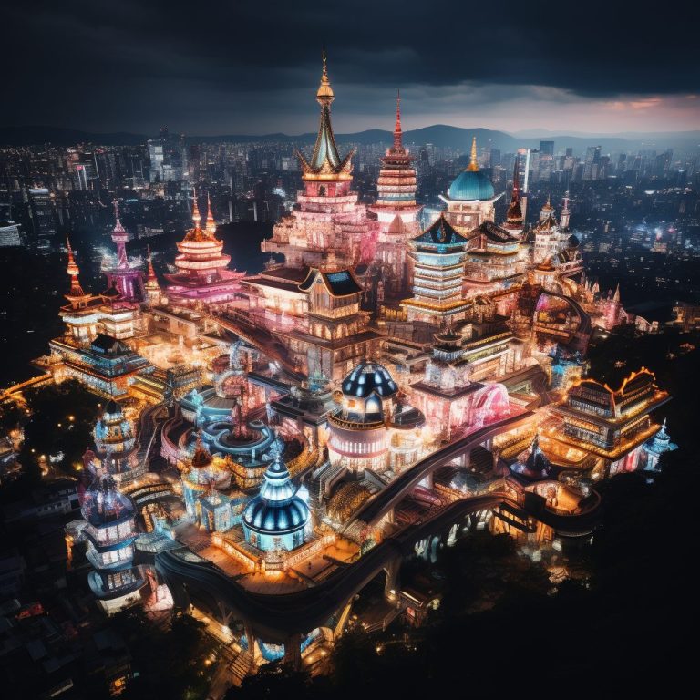 Bright and Colorful Neon Castles of Japan