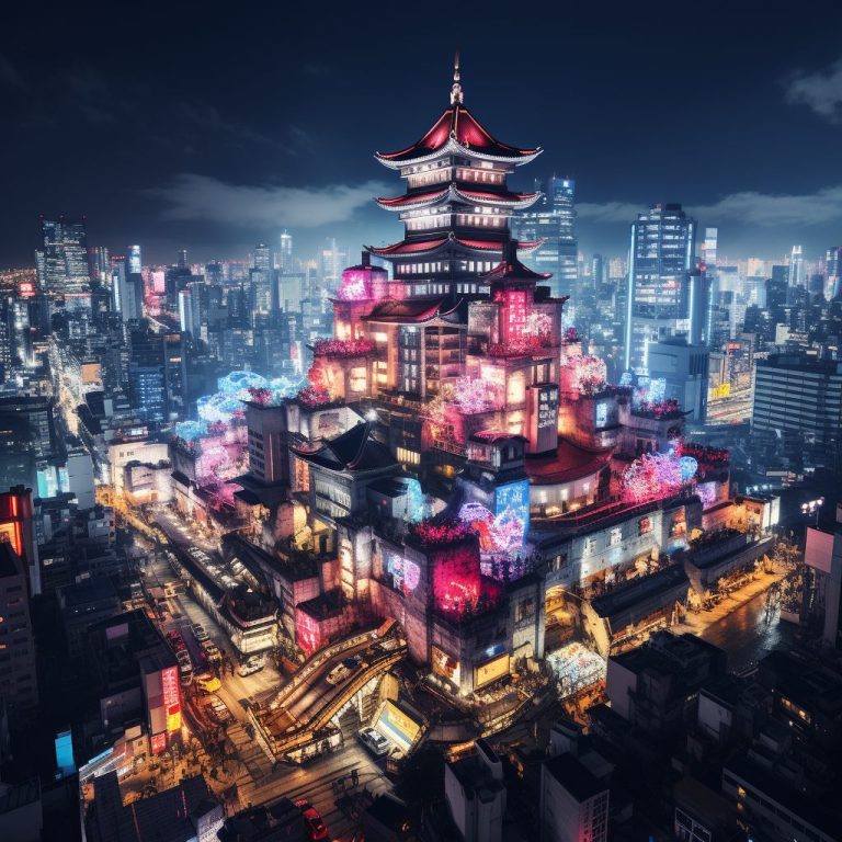 Bright and Colorful Neon Castles of Japan