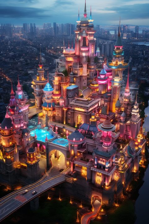 Bright and Colorful Neon Castles of Japan