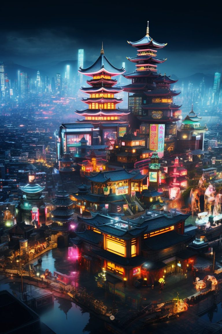Bright and Colorful Neon Castles of Japan