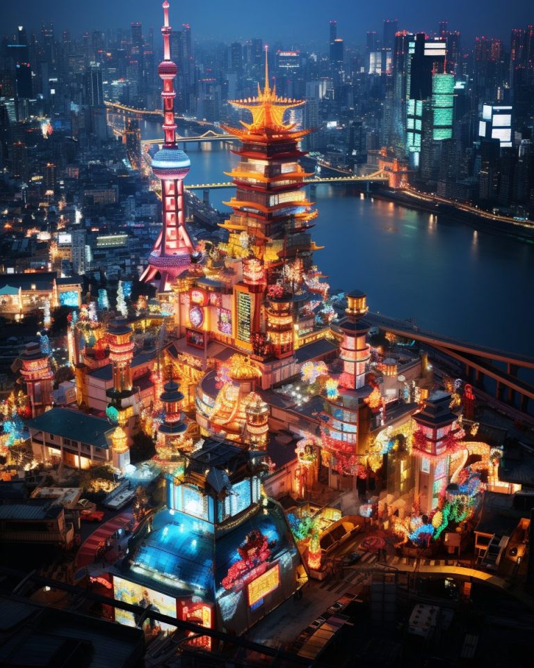 Bright and Colorful Neon Castles of Japan