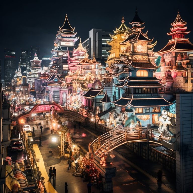 Bright and Colorful Neon Castles of Japan