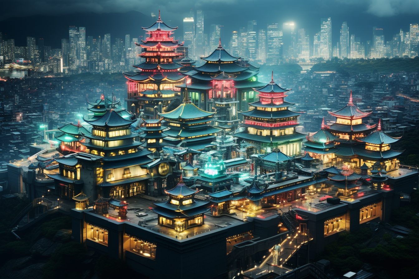 Bright and Colorful Neon Castles of Japan