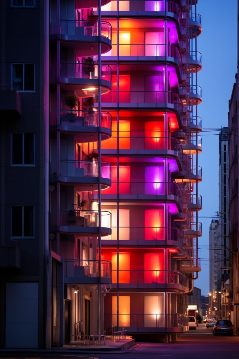 Colorful Neon Modern Apartment Buildings