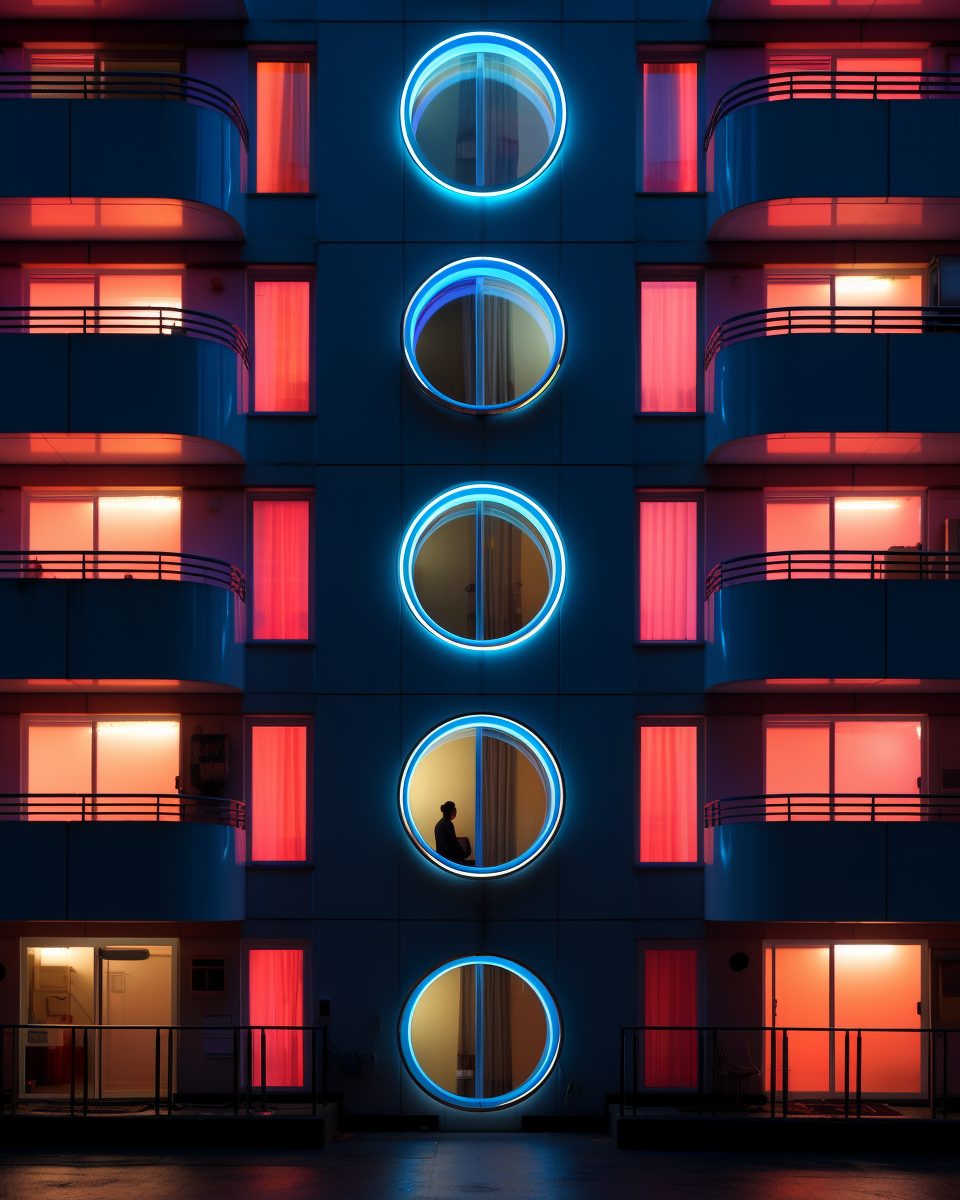 Colorful Neon Modern Apartment Buildings