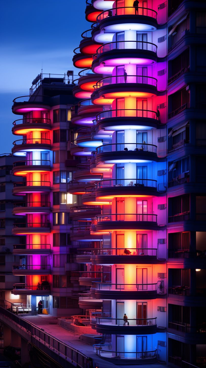 Colorful Neon Modern Apartment Buildings