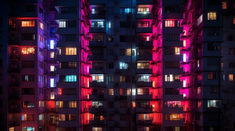 Colorful Neon Modern Apartment Buildings